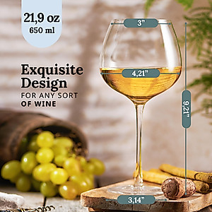 Wine Glasses Set of 4 – 22oz Elegant Wine Glass Gift Set – Modern Long Stem Crystal Wine Glasses for White & Red Wine – Hand Blown Lead-Free White Wine Glass Set for Restaurant & Home Bar Use