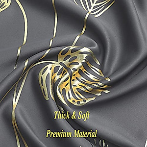 Estelar Textiler Blackout Curtains & Drapes 84 Inches Length 2 Panels Set for Living Room with Gold Palm Leaf Drapes for Bedroom, 52Wx84L, Dark Grey, 1Pair