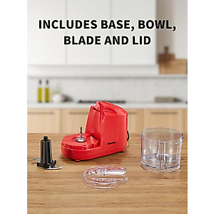 1.5-Cup One-Touch Electric Food Chopper, 100W Mini Food Processor Meat Grinder, Mix, Chop, Mince and Blend Vegetables, Fruits, Nuts, Meats, Stainless Steel Blade (Red)
