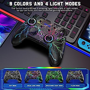 Forlleco Switch Controller, Wireless Switch Pro Controller for Switch/Switch Lite/Switch OLED/PC, Nintendo Switch Controller with Cool LED Light, Vibration, Gyro Axis, Adjustable Turbo and Wake Up
