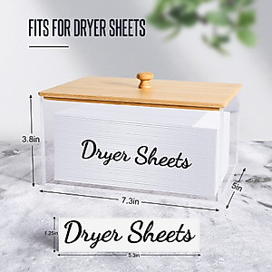 JYPS Acrylic Dryer Sheet Holder Container with Bamboo Lid for Laundry Room Decor Organization and Storage, Clean Dryer Sheet Detergent Pods Dispenser Box with Dryer Sheet Label