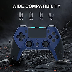 OFOTEIN Wireless Controller for PS4 Controller, Game Controller Compatible with Playstation 4/Slim/Pro/PC,Built-in 800mAh Rechargeable Battery/Responsive Joystick and Buttons/Audio/Turbo(Blue)