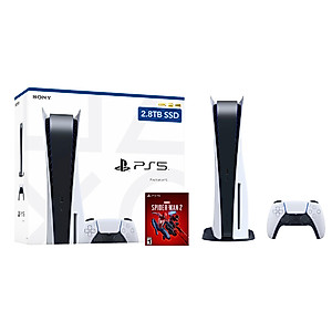 PlayStation 5 Enhanced Storage 2.8TB Disc Version Console - PS5 Disc Console with 2.8TB Ultra-High Speed PCIe Gen 4 NVNe SSD, DS Controller, Case, White, with Spider-Man2 Voucher [video game]