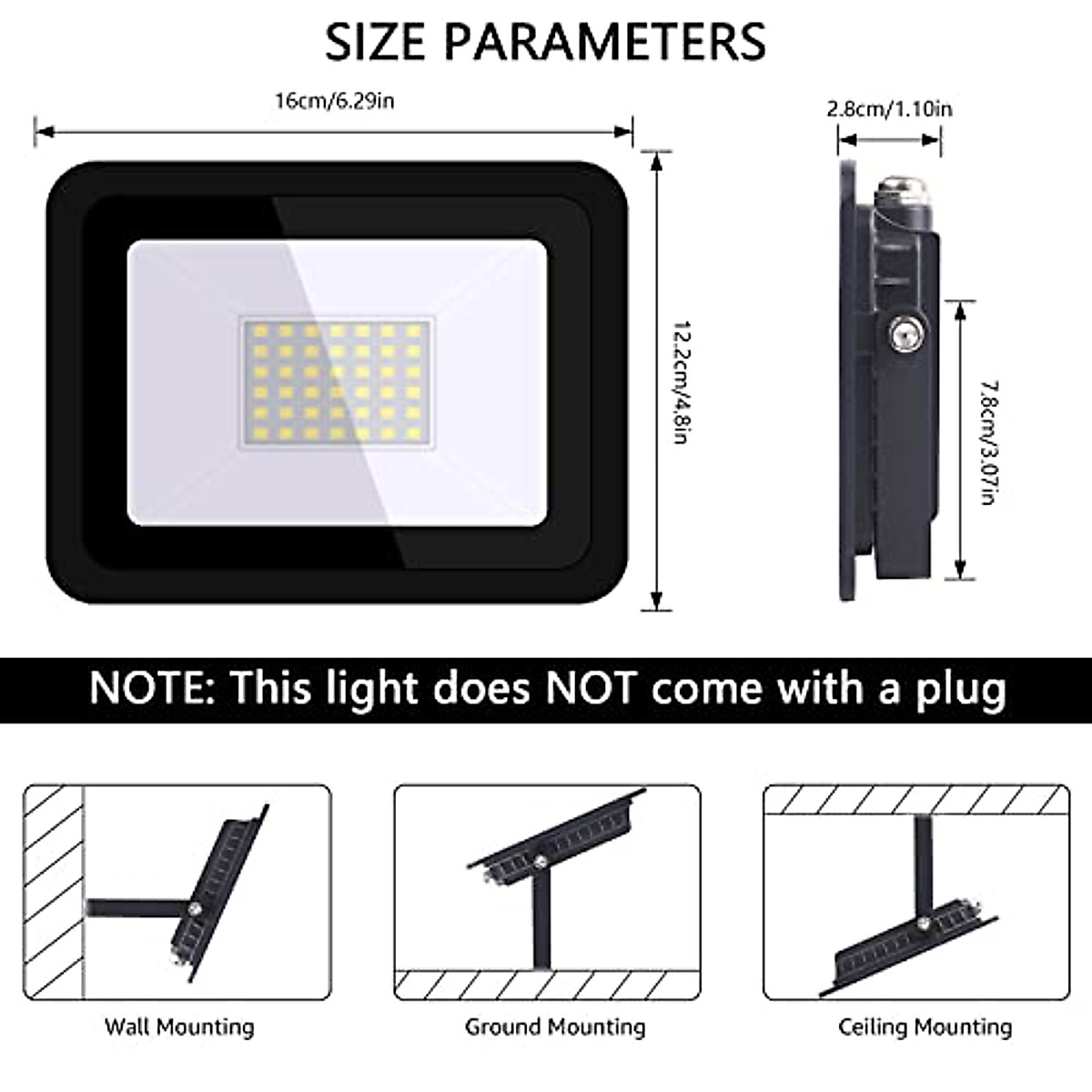 MIHEAL 2 Pack 50W LED Flood Light, Cool White, IP68 Waterproof Super Bright Work Light, 110V, Outdoor Floodlight for Yard, Garden, Garage, Lawn, Court [Energy Class A++]