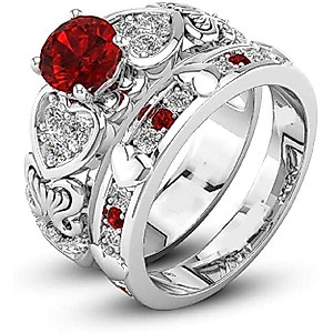 3Ct Round Cut Red Garnet & Diamond Flower Inspired Wedding Bridal Ring Set 14k White Gold Finish (8)