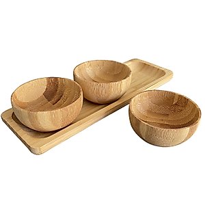 Nature's Kitchen Small Bamboo Pinch Bowls Dip Bowls Condiment Cups - Mini Wood Bowls for Salt Cellar, Spices, Dipping Sauce, Soy Sauce Dish, Nuts, Candy, Appetizers