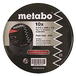 Metabo - Application: Steel/Stainless Steel - Slicer Wheel Promo Tin, 4.5"X.040x7/8 A60T, Pk 10 (655832010), Type 1 "Slicer" Wheels