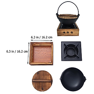 Happyyami Sukiyaki Nonstick Cookware Sukiyaki Pot Cheese Fondue Japanese Hot Pot Old Shabu Pot Outdoor Saucepan Cast Iron Sauce Pot Handle Wood + Iron Claypot Soup Hot Pot
