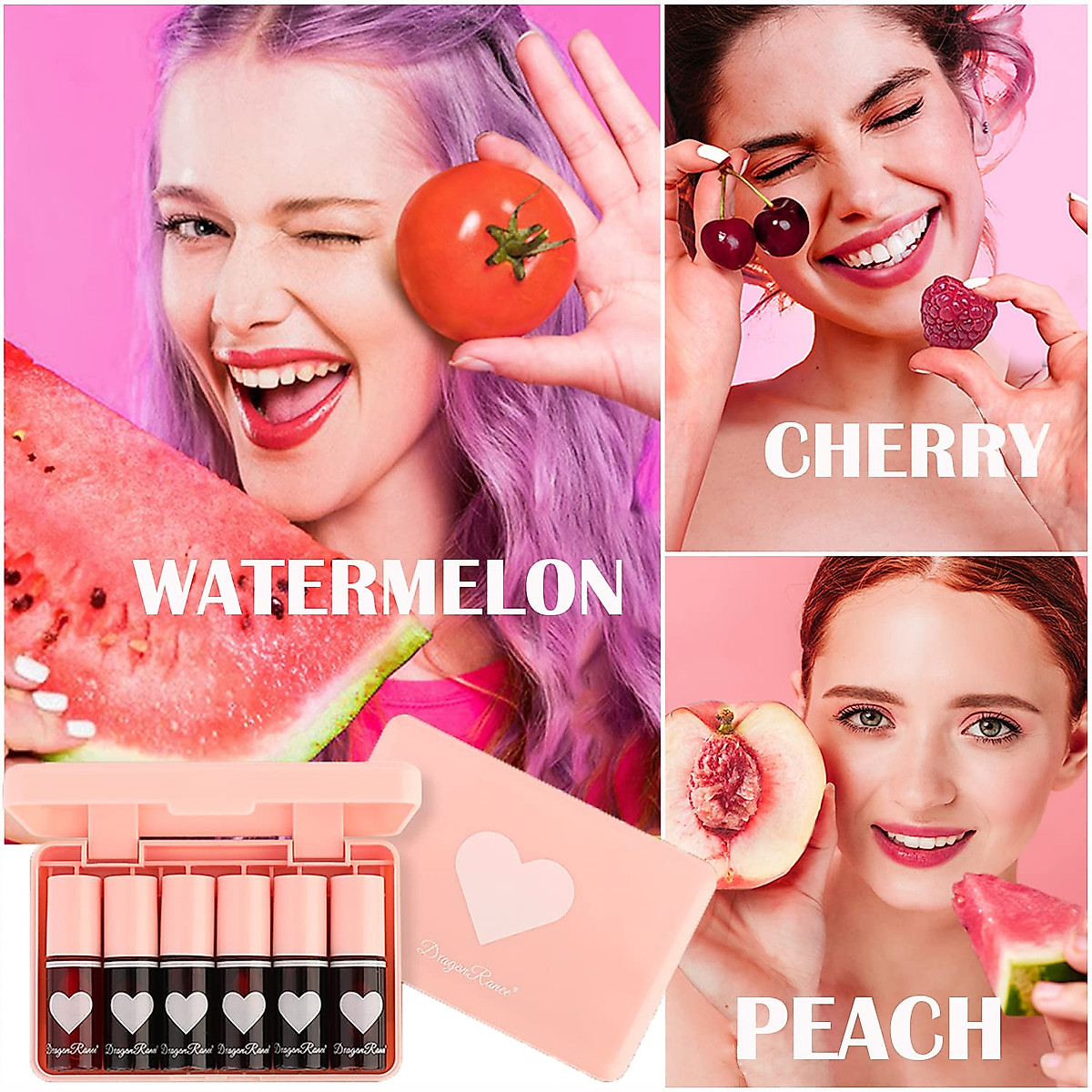 Sulily 6 Colors Lip Tint Stain Set,Plumping Mini Velvet Lip Tint,Hydrating Moisturizing Lip Cheeks and Eyes,Waterproof&Long Lasting,Natural Glossy Korean Lip Tint Stain Non-Sticky