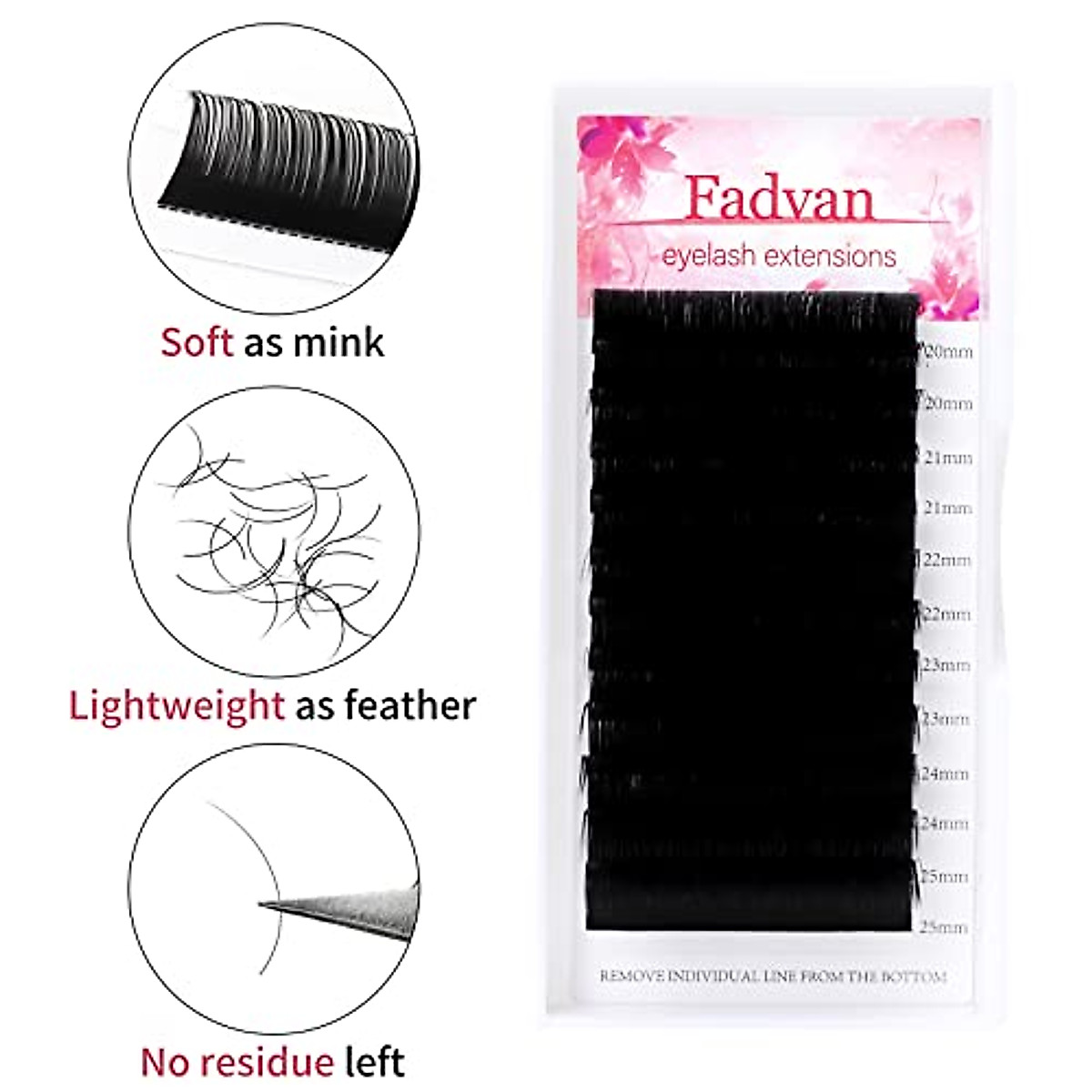 Eyelash Extensions C Curl Individual Lashes Not Easy Fans 0.07mm 20-25mm Mixed Tray Faux Mink Eyelash Extension Supplies Classic Lash Extensions Professional Salon Use by FADVAN (0.07mm-C, 20-25mm)