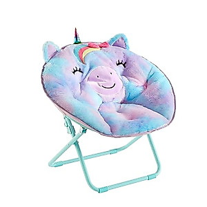 heritage kids Figural Unicorn Faux Fur 23" Folding Saucer™ Chair, Purple Tie Dye, Ages 3+