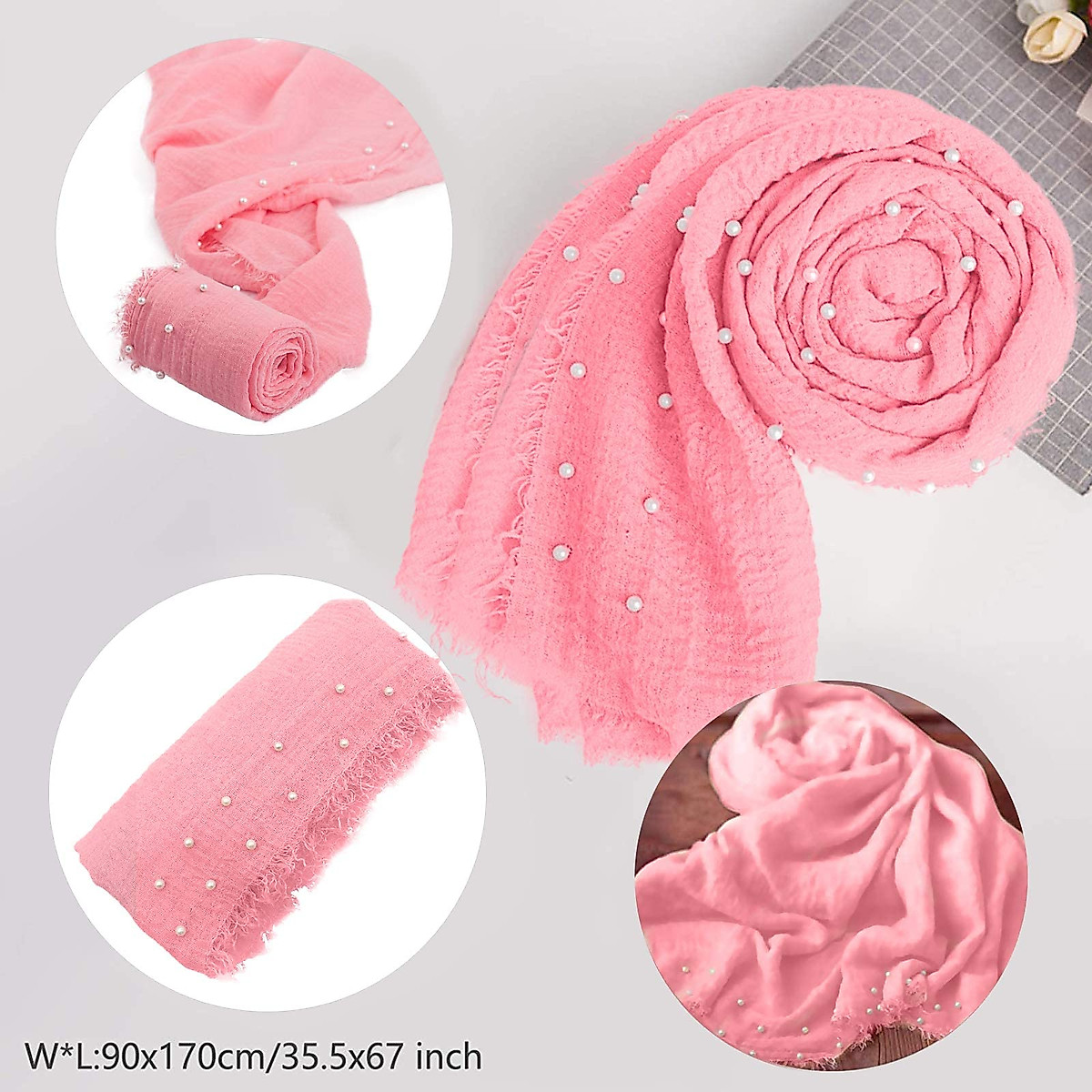 SPOKKI 5 Pcs Newborn Photography Props Outfits 35x67 Baby Long Ripple Wrap and Toddler Swaddle Blankets Photography Mat with Cute Headbands for Infant Boys Girls(0-12 Months) (Pink)