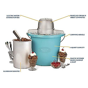 Nostalgia PICM4BG Electric Maker with Easy-Carry Handle Makes 4-Quarts of Ice Cream, Frozen Yogurt or Gelato in Minutes – Blue