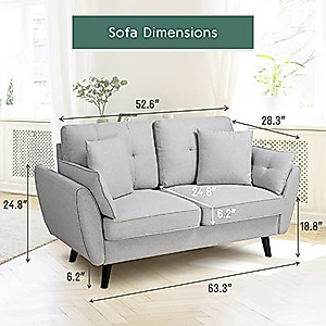 JAMFLY 63" Loveseat Sofa, Mid Century Small Sofa Modern Love Seat Couches for Living Room, 2-Seat Small Couch with Back Cushions and Pillow, Small Space Sofa for Bedroom, Apartment