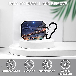 New York Brooklyn Bridge Moon Print Apple AirPods Pro Hard Case Protective Charging Cover with Keychain for Men Women