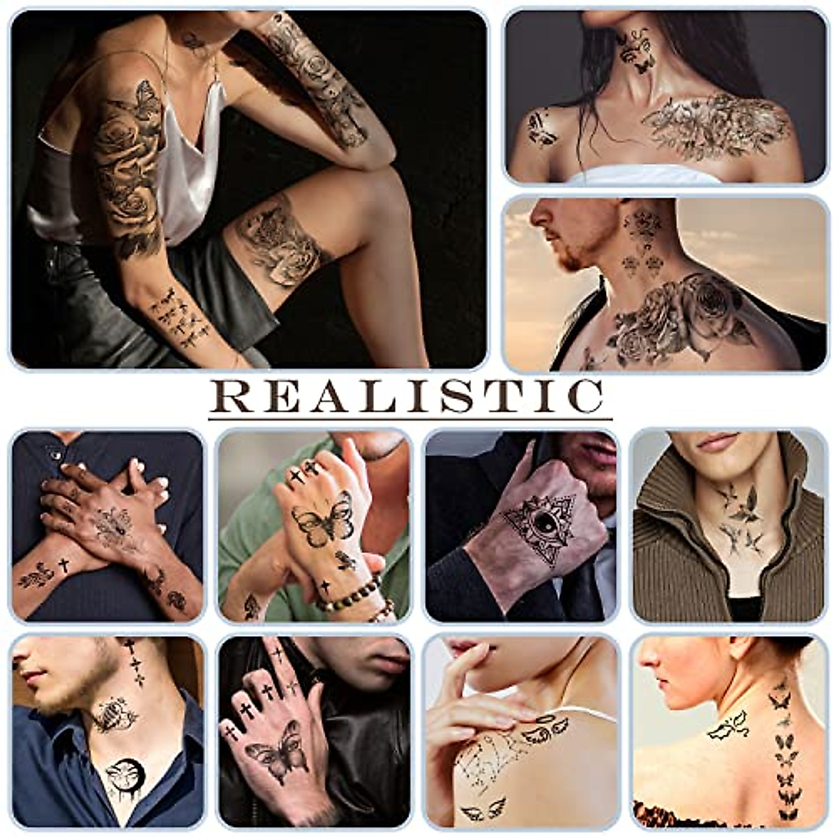 77 Sheets Temporary Tattoo for Men and Women, 17 Sheets Half Arm Chest Shoulder Fake Tattoos, 60 sheets Tiny Black for Adults, Waterproof Realistic Tattoos Long-Lasting