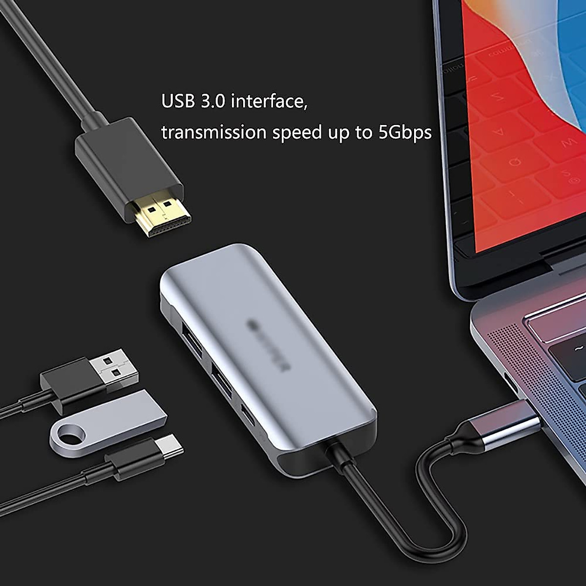 Port Expander USB C Docking Station USB C to HDMI Multiport Adapter 4 in 1 USB C Hub with 4K HDMI, 2 USB 3.0 Ports, 100W PD Charger USB Splitter