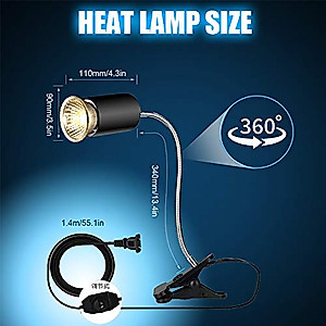 Horior Reptile UVA UVB Lamp for Turtle Lizard Basking Heat Light with 360° Clamp Dimmable Light for Reptile