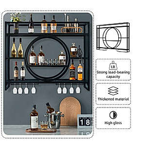 Wall Mounted Wine Rack, Hanging Metal Round Wine Rack Cabinet, Multifunctional Storage Rack, Vintage Style Wine Bottle Shelf, with Wine Glass Holder, for Home Restaurant Bars (120cm/47.2in)