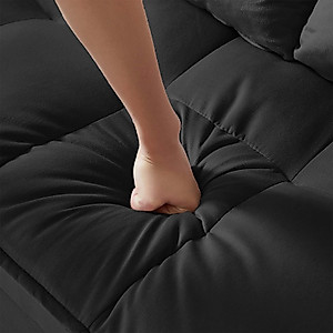 Antetek 3 in 1 Convertible Sofa Bed w/360° Rotating Side Table, 47" Modern Velvet Loveseat Sofa, Small Sleeper Pullout Bed w/Adjustable Backrest for Living Room Apartment, Office, Small Space, Black