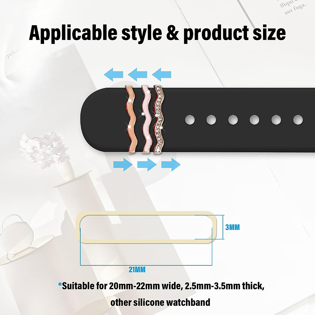 Kakurookie Band for Samsung Galaxy Watch 7 6 5 4 Band with Charms, Women Silicone Band with Metal Diamond Charms Accessories for Watch 6 Classic /Watch 5 Pro/Watch 4 Classic 47mm 46mm 44mm 43mm 42mm 40mm