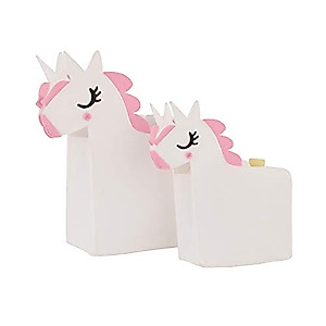 NoJo White Felt Unicorn Shaped 2Piece Nursery Storage Caddy Set, White, Pink