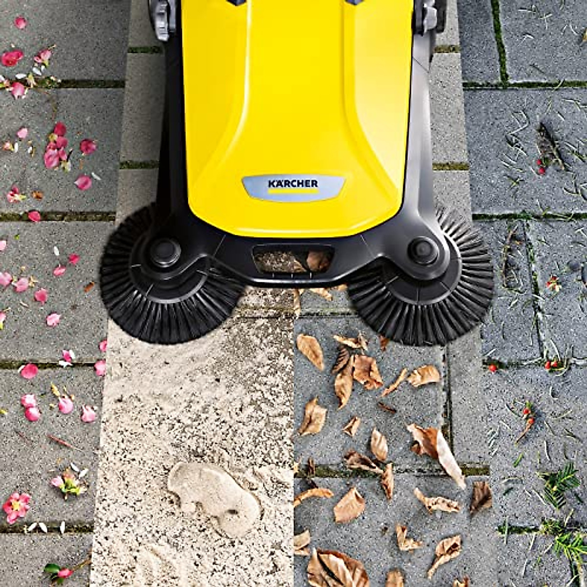 Karcher S 4 Twin Walk-Behind Outdoor Hand Push Floor Sweeper - 5.25 Gallon Capacity, 26.8" Sweeping Width, Sweeps 26,000 Square Feet/Hour
