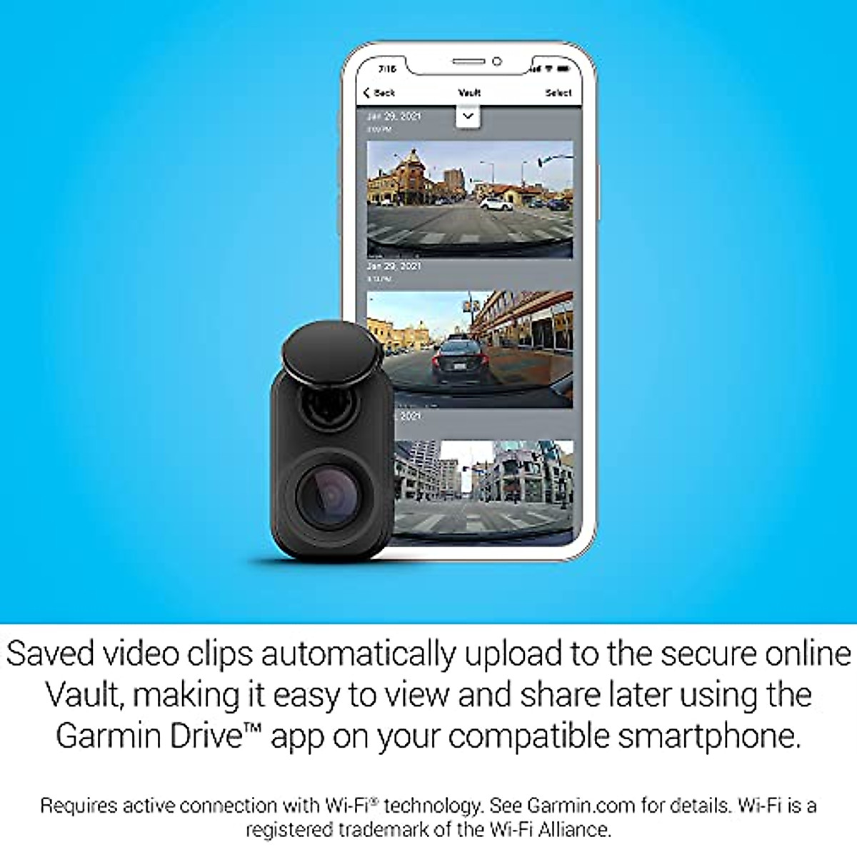 Garmin Dash Cam Mini 2, 1080p, 140-degree FOV, Incident Detection Recording and Signature Series Cloth