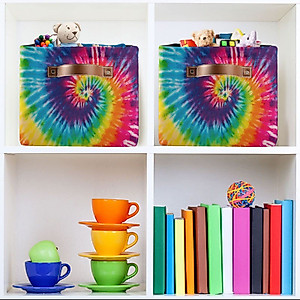 DEHOZO Storage Basket Bins, Abstract Rainbow Swirl Tie Dye Collapsible Storage Cubes Organizer with Handles, Closet Shelves Clothes Storage Box Toys Organizer for Bedroom Living Room, 1pc