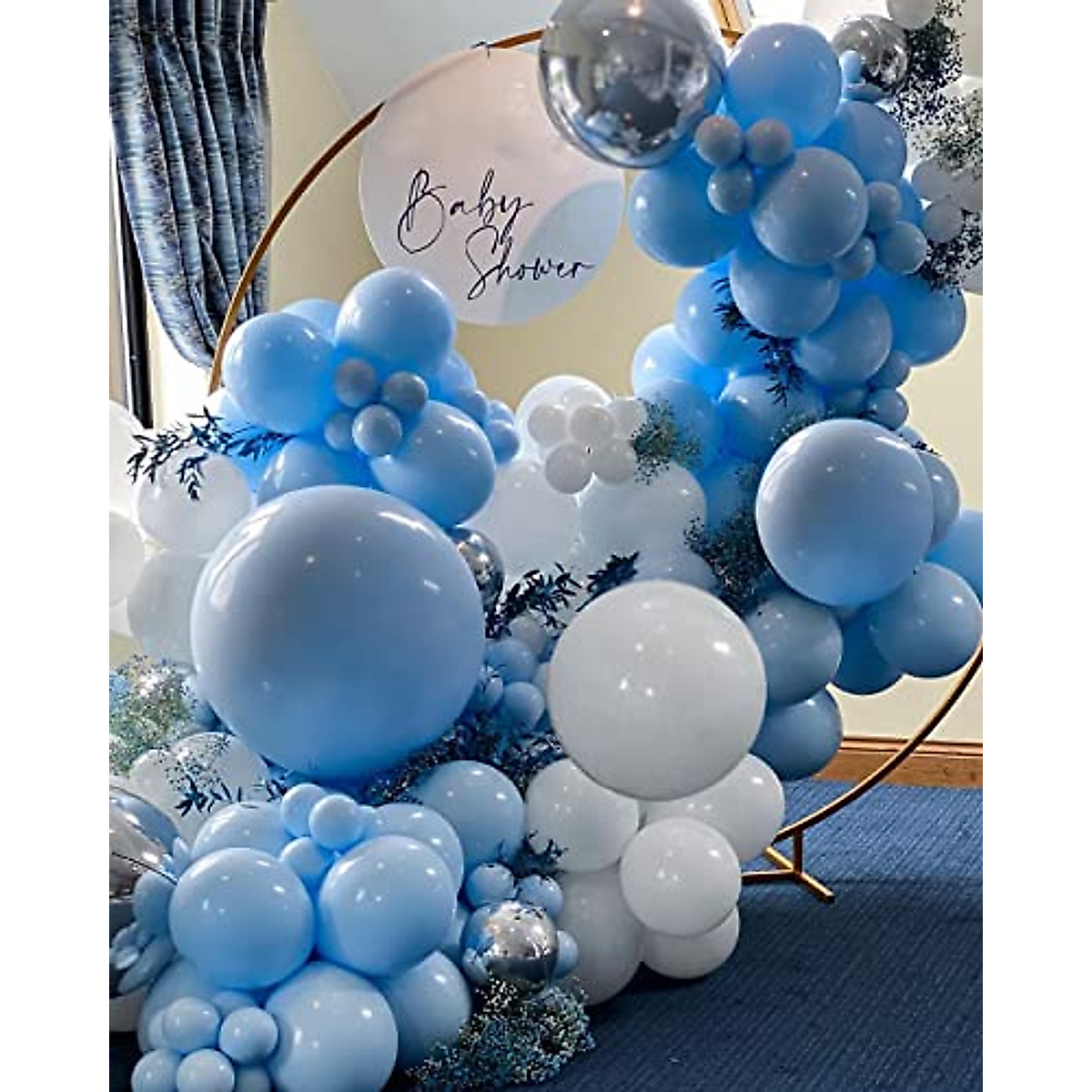 Blue Balloons Arch Garland Kit, 129Pcs Blue White Silver Confetti Balloons For Birthday Baby Shower Engagement Wedding Anniversary Party Decorations