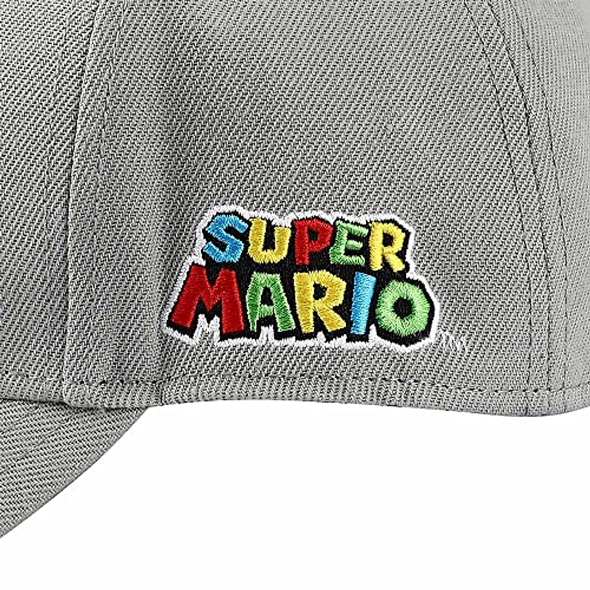 Bioworld Super Mario Bros Mushroom Kingdom Woven Patch Cotton Twill Structured Cap Gray