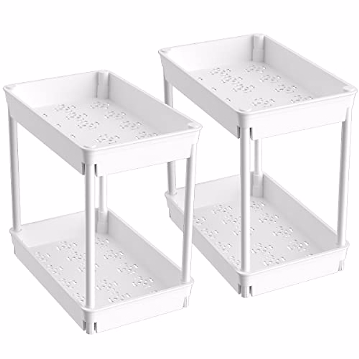 under sink organizers and storage, 2 Pack bathroom counter organizer and storage under sink 2 Tier under kitchen sink organizers with Wheels and Hooks, Multipurpose bathroom sink cabinet organizer