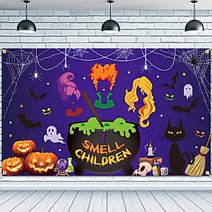 JKQ Halloween I Smell Children Backdrop Banner 73 x 43 Inch Large Size Halloween Drink Up Witches Background Banner with Pumpkin Bat Spider Signs Halloween Baby Shower Birthday Party Decorations