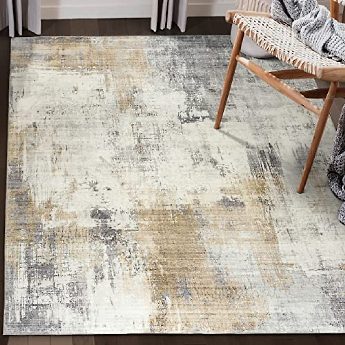 ReaLife Machine Washable Rug - Stain Resistant, Non-Shed - Eco-Friendly, Non-Slip, Family & Pet Friendly - Made from Premium Recycled Fibers - Abstract Modern - Beige, Gray, Ivory, 5' x 7'