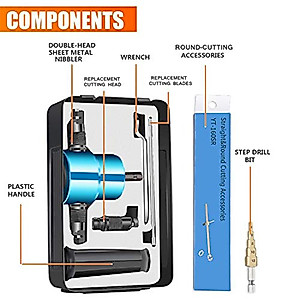 REXBETI Double Head Sheet Nibbler Metal Cutter, Quality Nibbler Drill Attachment for Straight Curve and Circle Cutting, Maximum 14 Gauge Steel
