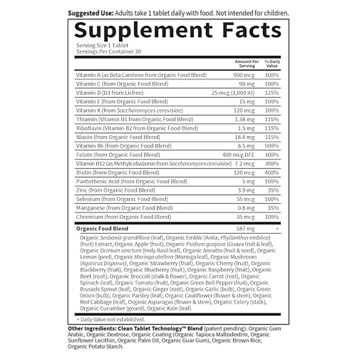 Garden of Life Organics Multivitamin for Men - Men's Once Daily Whole Food Vitamin Supplement Tablets, Vegan, 30 Count