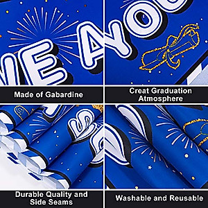 Whaline 2 Pack Congrats Grad Banner Graduation Hanging Banners Graduation Photo Booth Backdrop Decor with Delicate Patterns for Commencement Ceremony, Graduation Party Supplies (Blue)