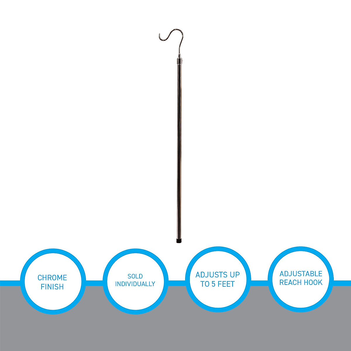 SSWBasics Chrome Reach Garment Hook - Durable Chrome Clothes Hook Pole - Adjustable High Reach Garment Hook - Extendable Metal Clothing Hook Pole for Retail, Boutique, and Home Closet Organization