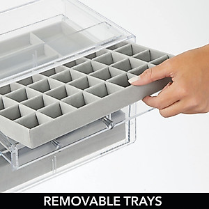 mDesign Plastic 4-Drawer Jewelry Box - Removable Divided Organizer Trays for Storage on Dresser, Vanity, Countertop - Holds Earrings, Bracelets, Necklaces, Bangles, Rings - Clear/Gray