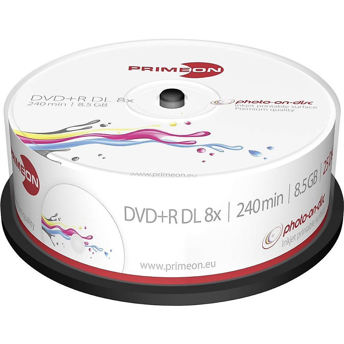 Primeon 2761252 DVD + R 25 8X Speed, 8.5GB 240 min – 25 Spindle Pack