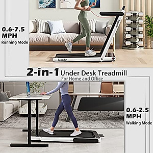 Goplus 2 in 1 Under Desk Treadmill, 2.5HP Superfit Folding Treadmills for Home Office w/Smart APP, Remote Control, LED Display, Bluetooth Speaker, Foldable Walking Jogging Machine (White)