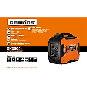 GENKINS 3800 Watt Portable Inverter Generator Ultra Quiet RV Ready Emergency Home Back up Recreation etc Gas Powered EPA Compliant Ship to Puerto Rico