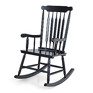 MFSTUDIO Patio Rocking Chair for Porch,Garden,Backyard,Indoor&Outdoor Wooden Frame Rocker Single Chair,Black