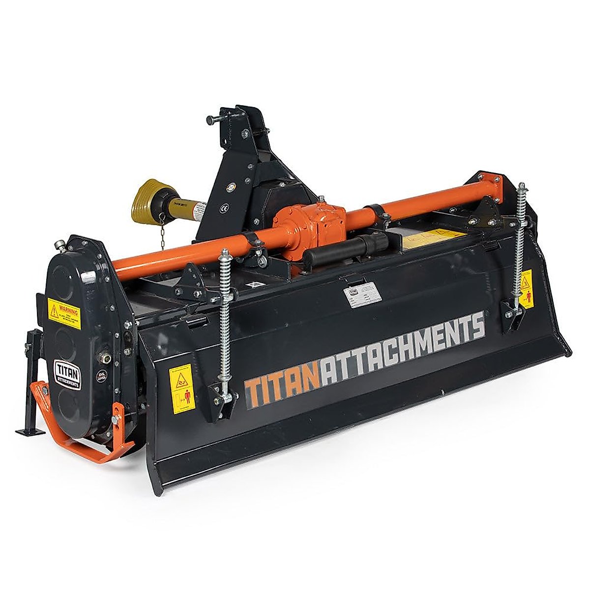 Titan Attachments 3 Point 60" Rotary Tiller Attachment Fits Cat 1 Tractors, Charcoal Finish, Single Speed PTO Driven Cultivator with a 540 RPM Gearbox, Replaceable L-Shaped Tines Work 5" Deep