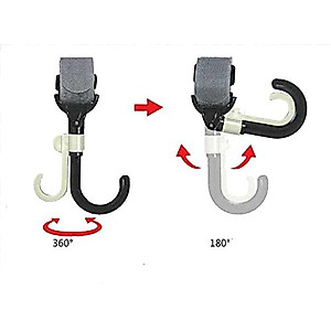 Mom's Best Baby Two Pack - New Durable Stroller Hooks with Secure Black Velcro Strap - 360 & 180 Degree Swivel Double Hook Design - Heavy Duty - 100% Guaranteed