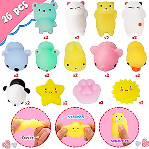 26 Packs Mochi Squishy Toy Valentines Day Gifts Cards for Kids Classroom Fidget Toys Preschool Exchange Gifts Cards Classmate Gifts