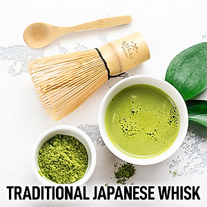 Zulay Traditional Matcha Whisk & Spoon - 100 Prong Matcha Bamboo Whisk For Ceremonial Tea Preparation - Authentic Japanese Bamboo Whisk For Matcha Tea - Matcha Tea Whisk for The Perfect Matcha