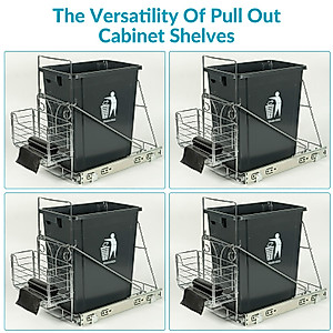 MUMUKE Pull Out Trash Can Under Cabinet Slider Shelf with Removable Front Basket for Kitchen Under Sink Trash Can Fit for Most 7-11 Gallon Garbage (Waste Bin Not Included)