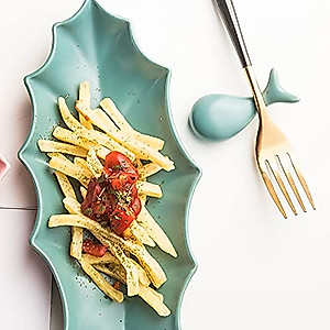 KOWMcp Dinner Plates Leaf-Shaped Plate for Household Use, for Sushi, French Fries, Fruits, Vegetables, Pasta (Color : Pink)