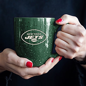 Rico Industries NFL Football New York Jets Primary 16 oz Team Color Laser Engraved Ceramic Coffee Mug